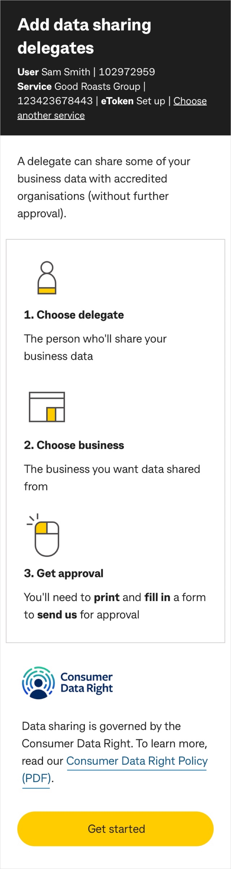 Set up a data sharing delegate - Open Banking