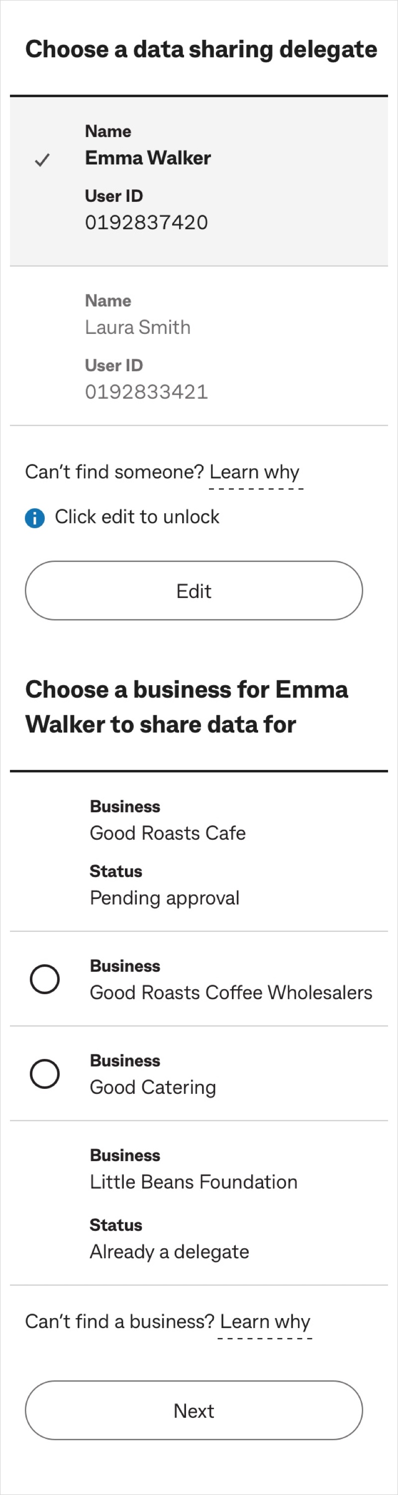 Set up a data sharing delegate - Open Banking