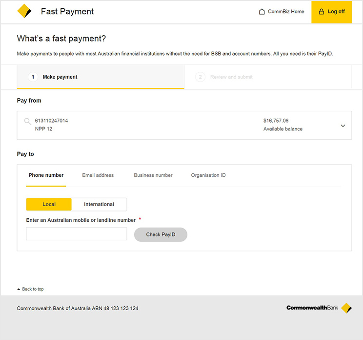 Making a Fast Payment - CommBank
