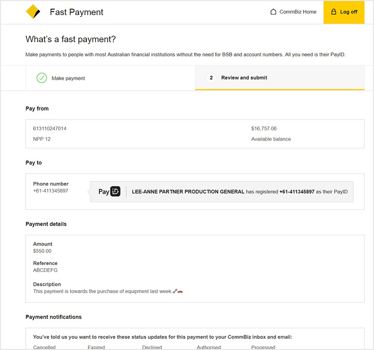 Making a Fast Payment - CommBank